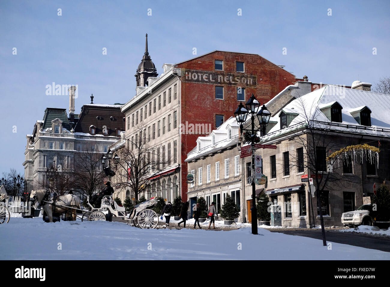 A winter view of the Hotel Nelson in Montreal in Canada Stock Photo - Alamy