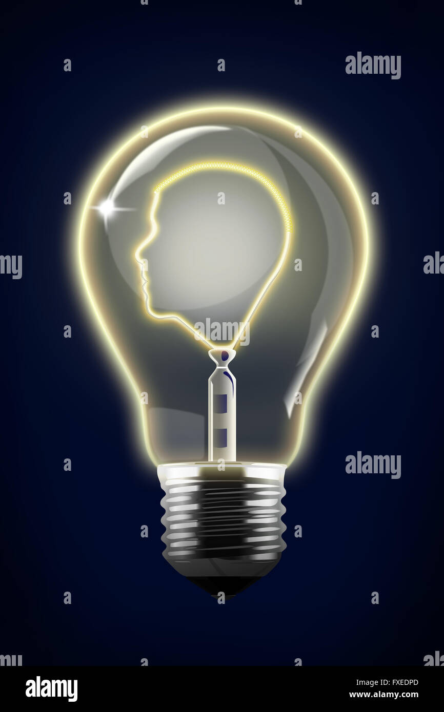 Concept Illustration of Human Face Inside Lightbulb Stock Photo - Alamy