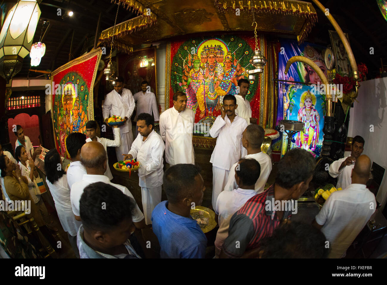 Sri Lanka, Kataragama, Maha Devale, evening puja in progress inside ...
