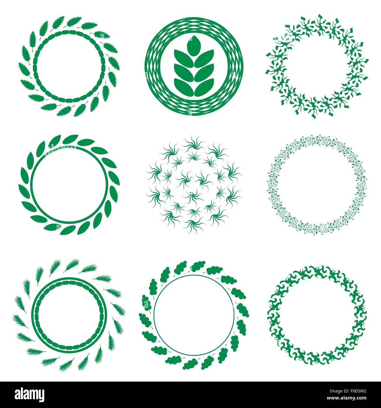 Set of Green Circle Floral Frames Stock Vector Image & Art - Alamy
