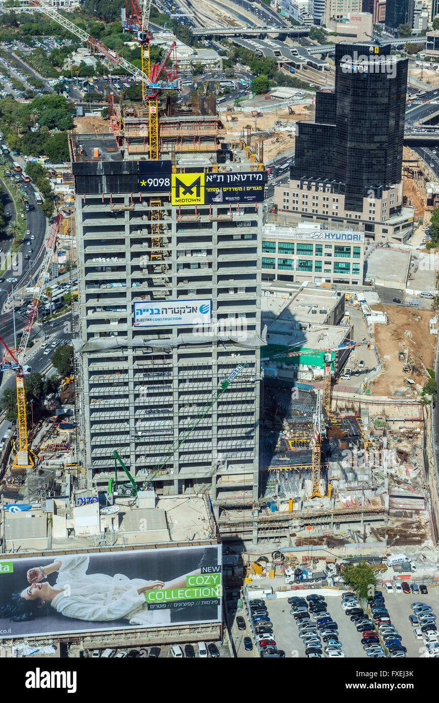 Tel Aviv city in Israel. Aerial view from observation deck in Azrieli ...