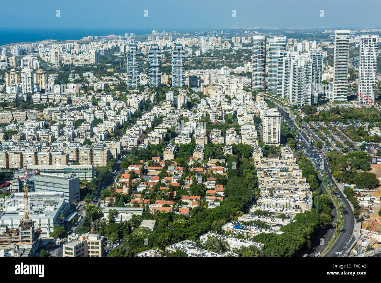 Aerial view from Azrieli Center Circular Tower with Park Tzameret ...