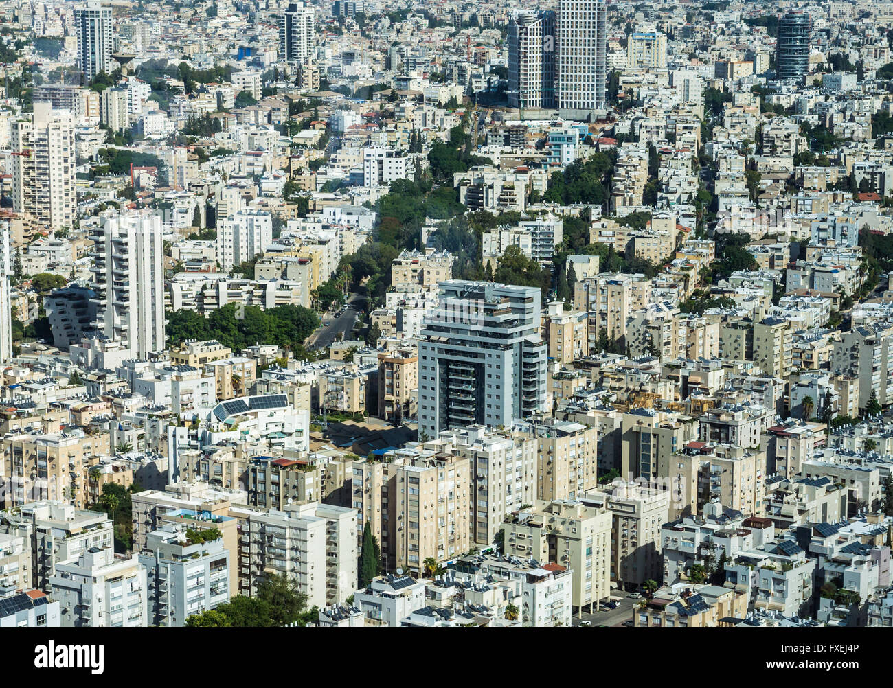 Tel Aviv city in Israel. Aerial view from observation deck in Azrieli ...