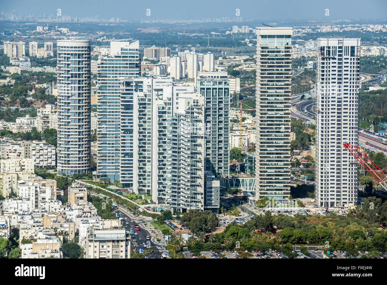 Tel Aviv city in Israel. Aerial view from observation deck in Azrieli ...