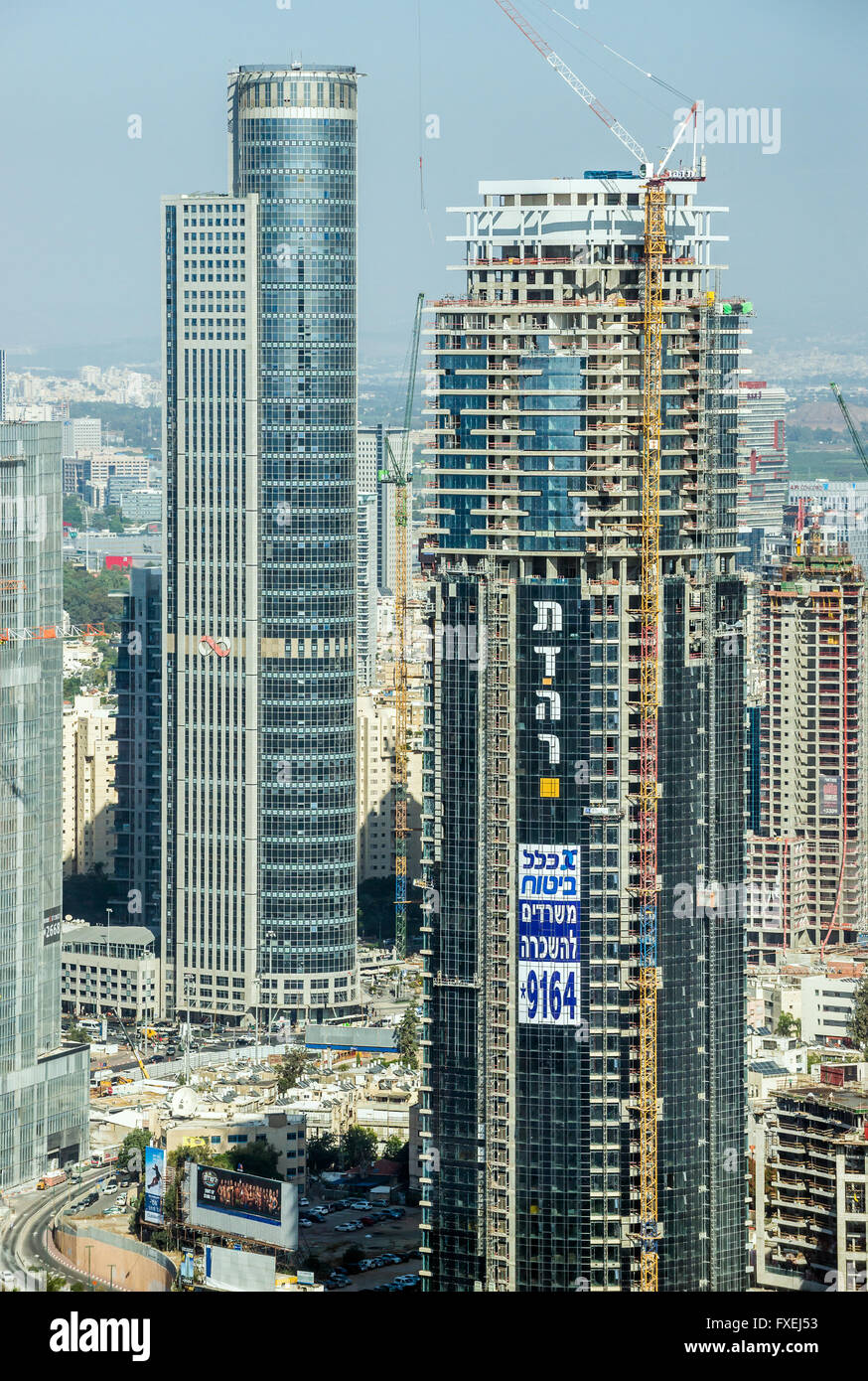 Tel Aviv city in Israel. Aerial view from observation deck in Azrieli ...