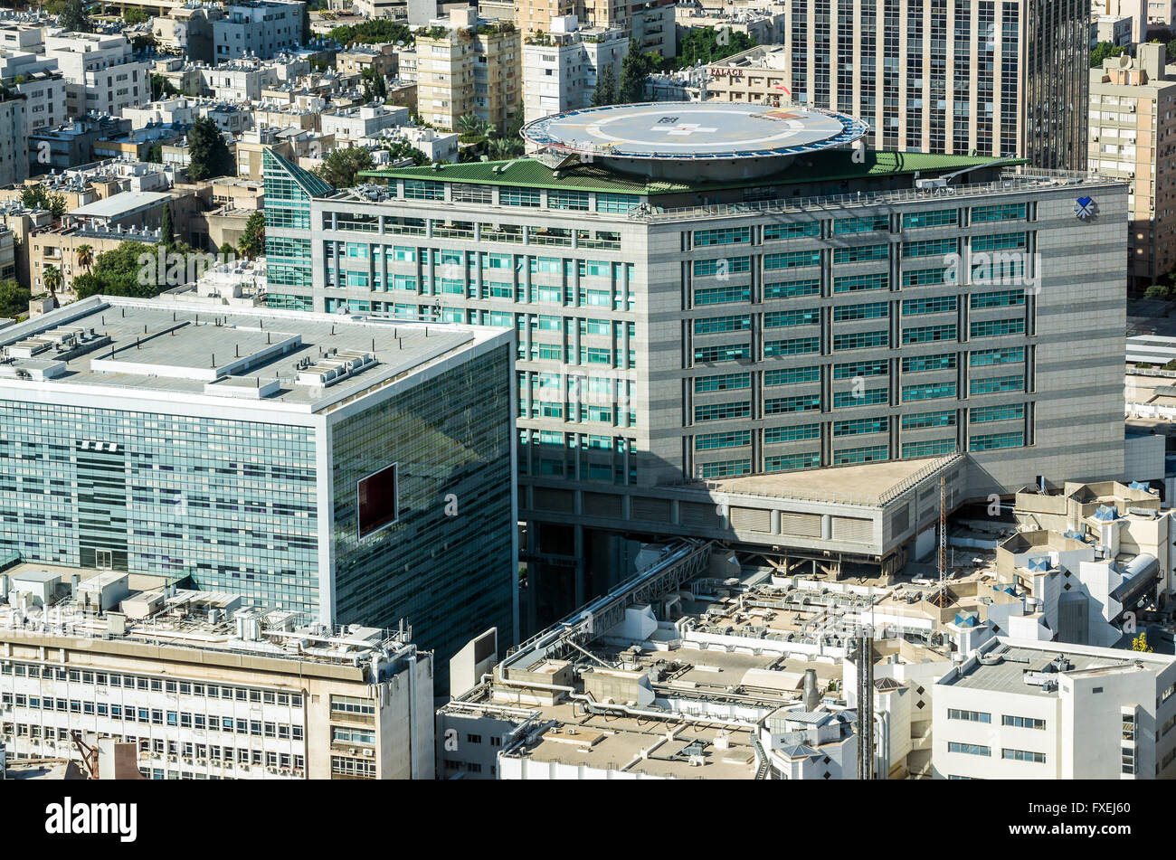 Tel Aviv city in Israel. Aerial view from observation deck in Azrieli ...
