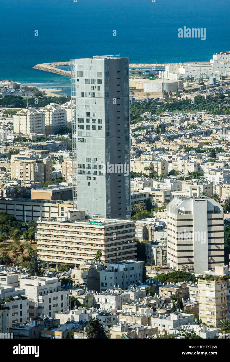 Tel Aviv city in Israel. Aerial view from observation deck in Azrieli ...