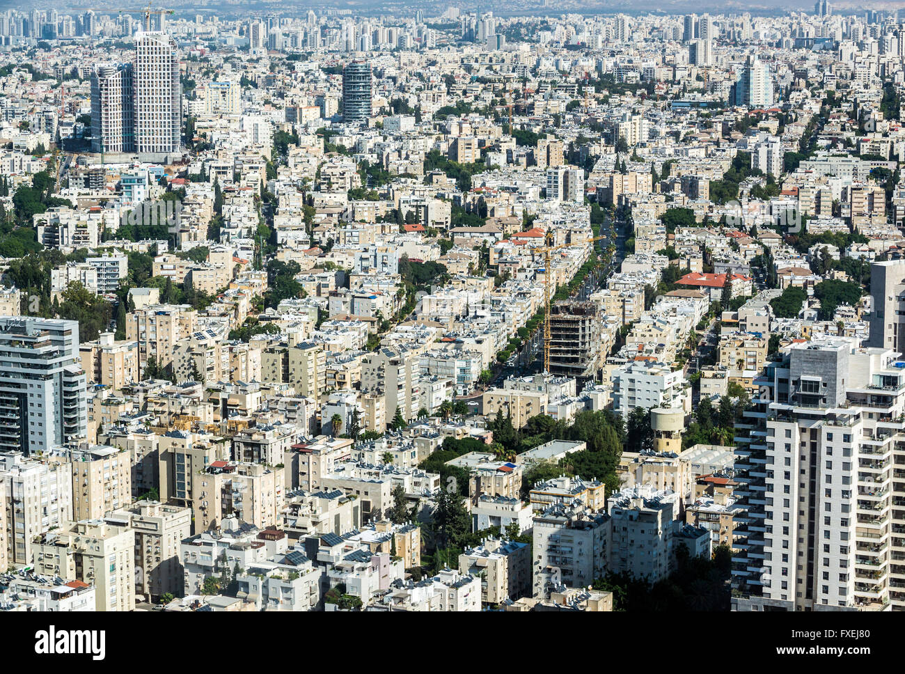 Tel Aviv city in Israel. Aerial view from observation deck in Azrieli ...