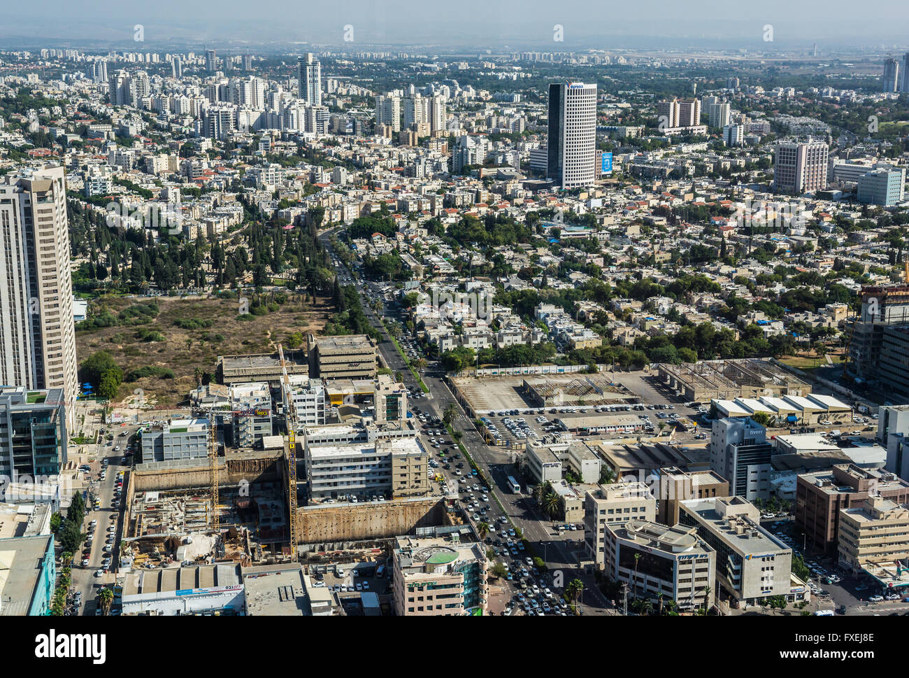 Tel Aviv and Ramat Gan cities in Israel. Aerial view from observation ...