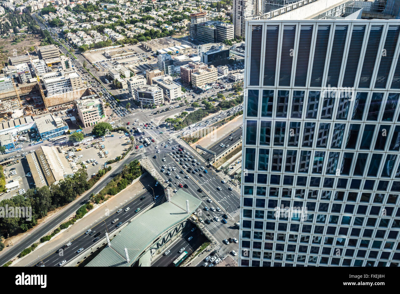 Aerial view from Azrieli Center with Azrieli Center Triangular Tower ...