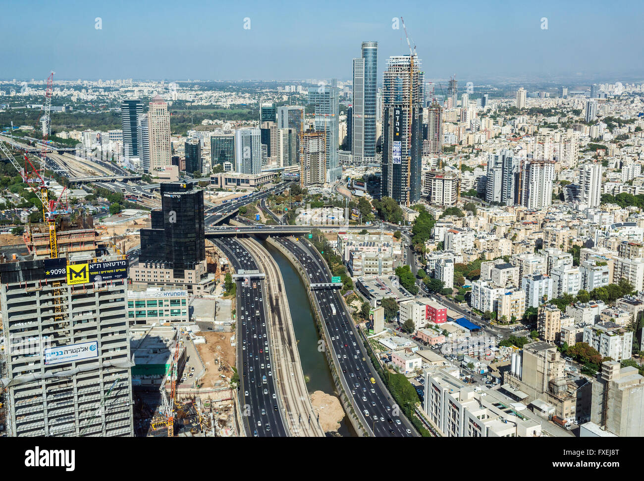 Ayalon Highway in Tel Aviv, Israel. Aerial view from Azrieli Center on ...