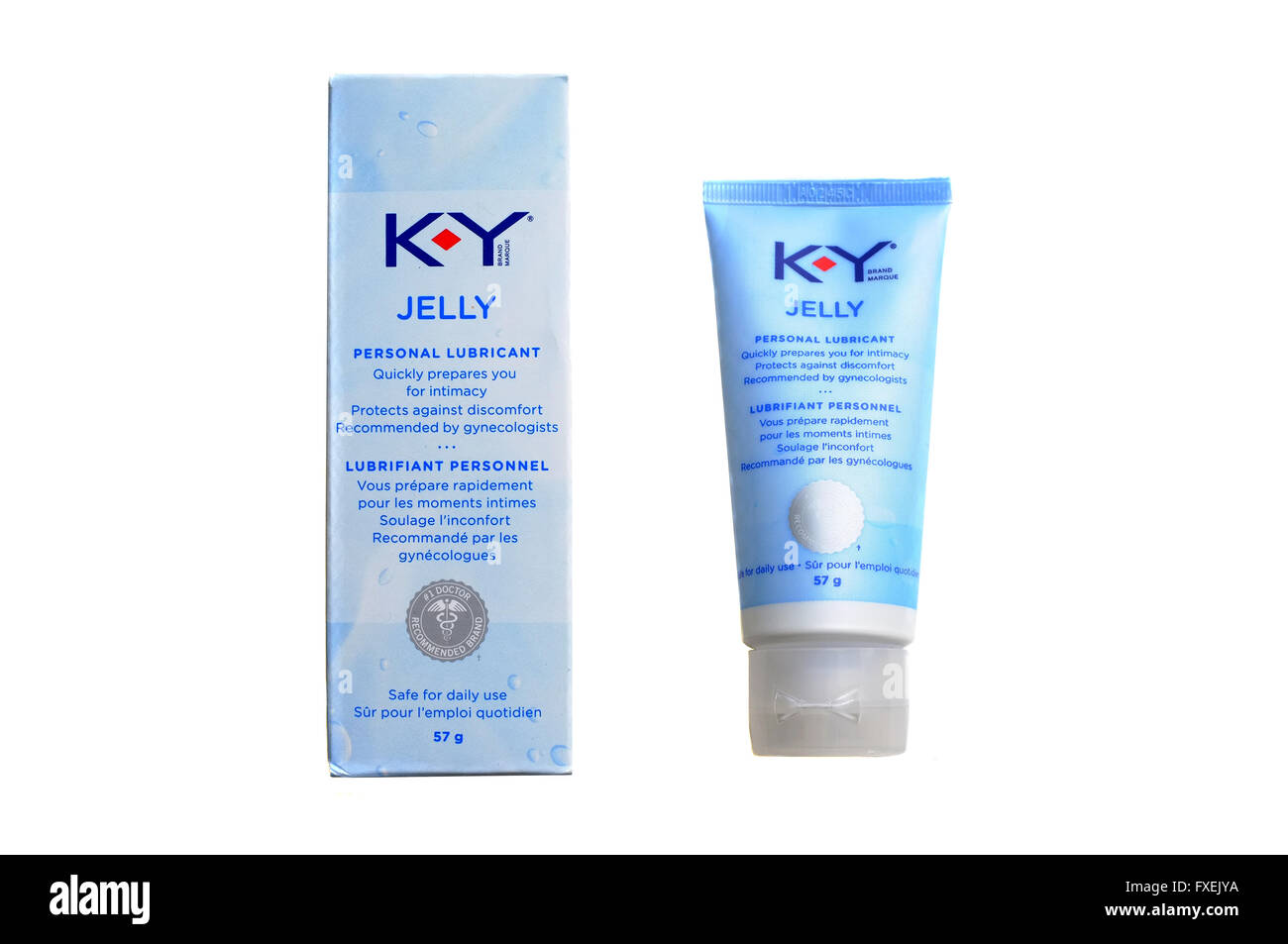 A KY jelly artificial lubrication bottle and box photographed against a ...