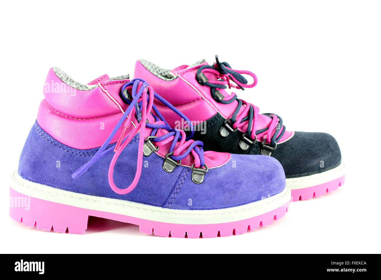 colorful hiking boots on white Stock Photo - Alamy