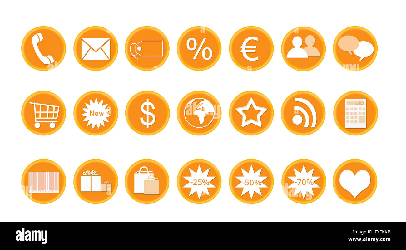 Icons for shop and buy in orange color Stock Photo - Alamy