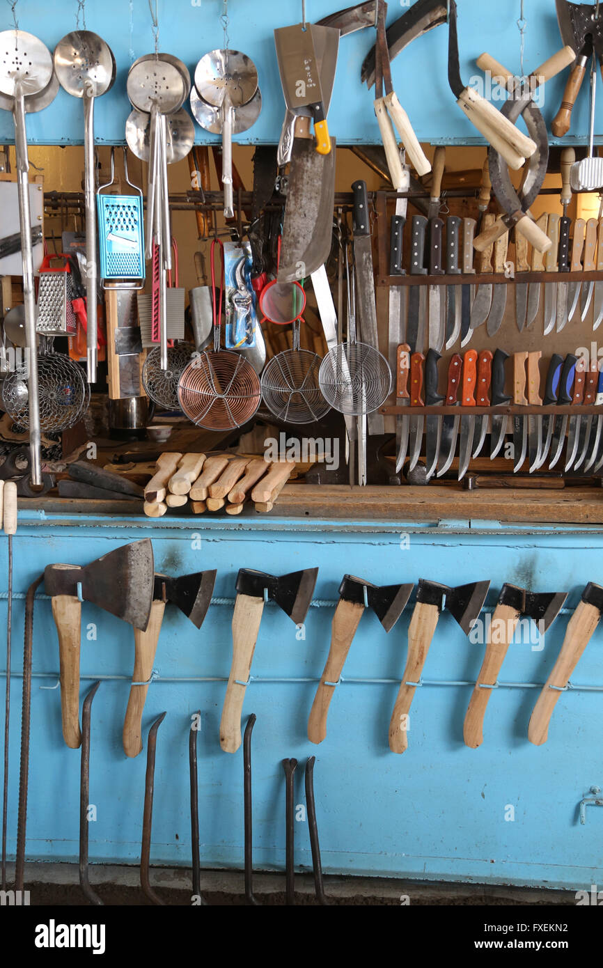 Tools crafted by the blacksmiths of Chorsu Bazaar. Tashkent, Uzbekistan ...