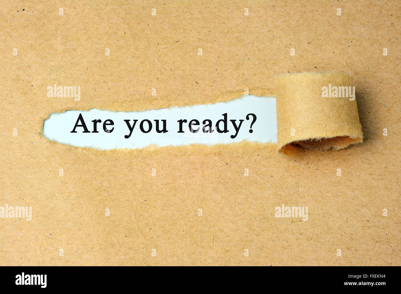 Ripped paper with "are you ready?" text Stock Photo - Alamy