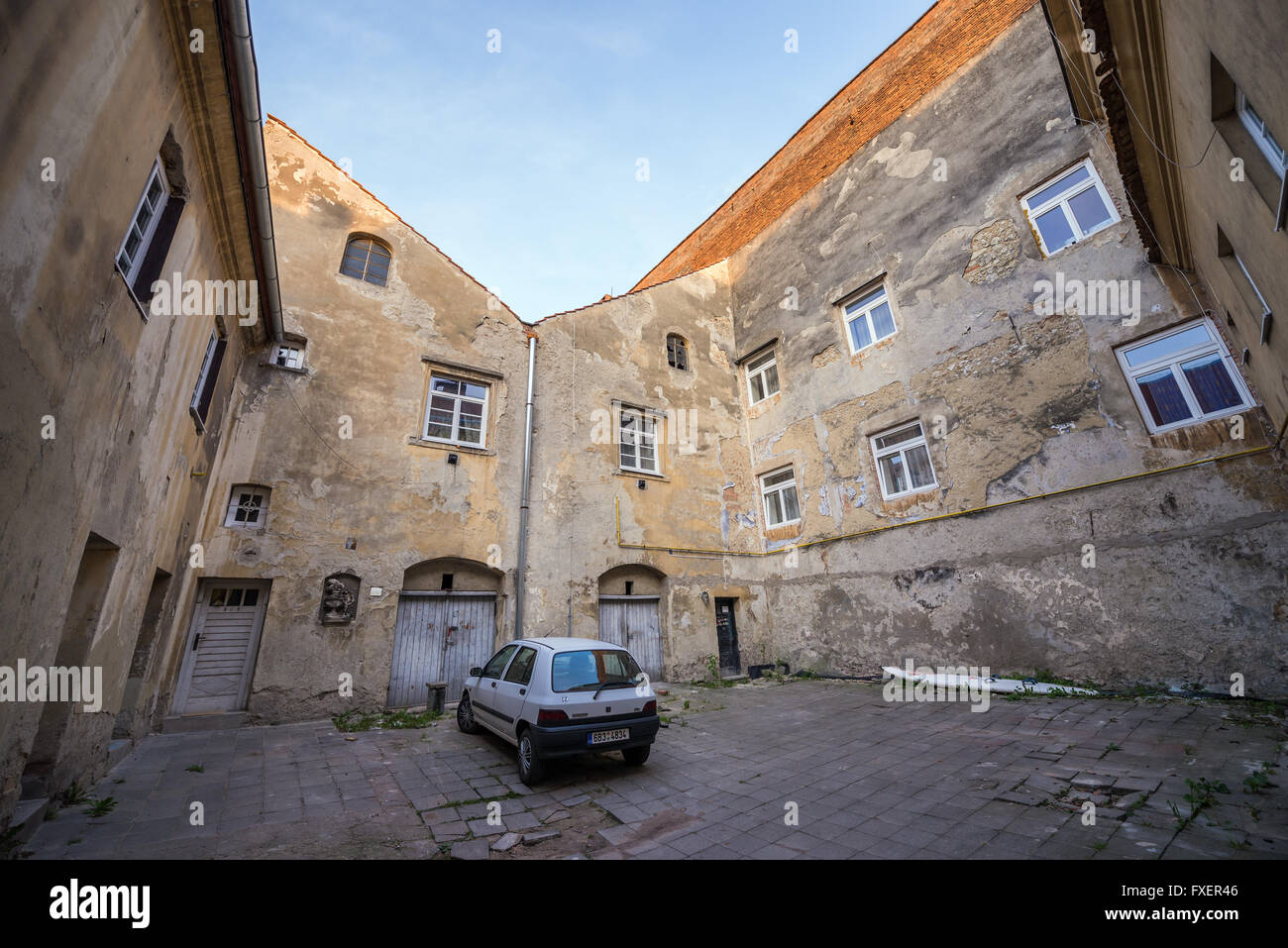 Old tenement house courtyard in Mikulov town, Moravia region, Czech ...