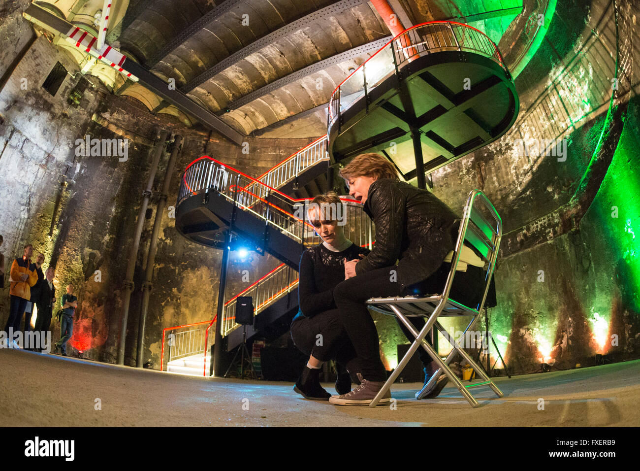 London, UK. 14 April 2016. Clementine Lovell and Flora McIntosh of Pop ...