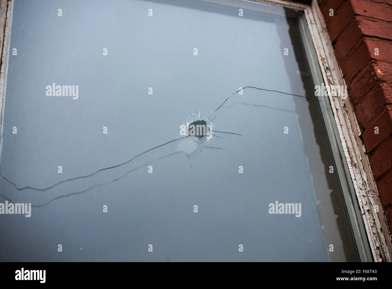 broken glass window reflecting clounding sky Stock Photo - Alamy