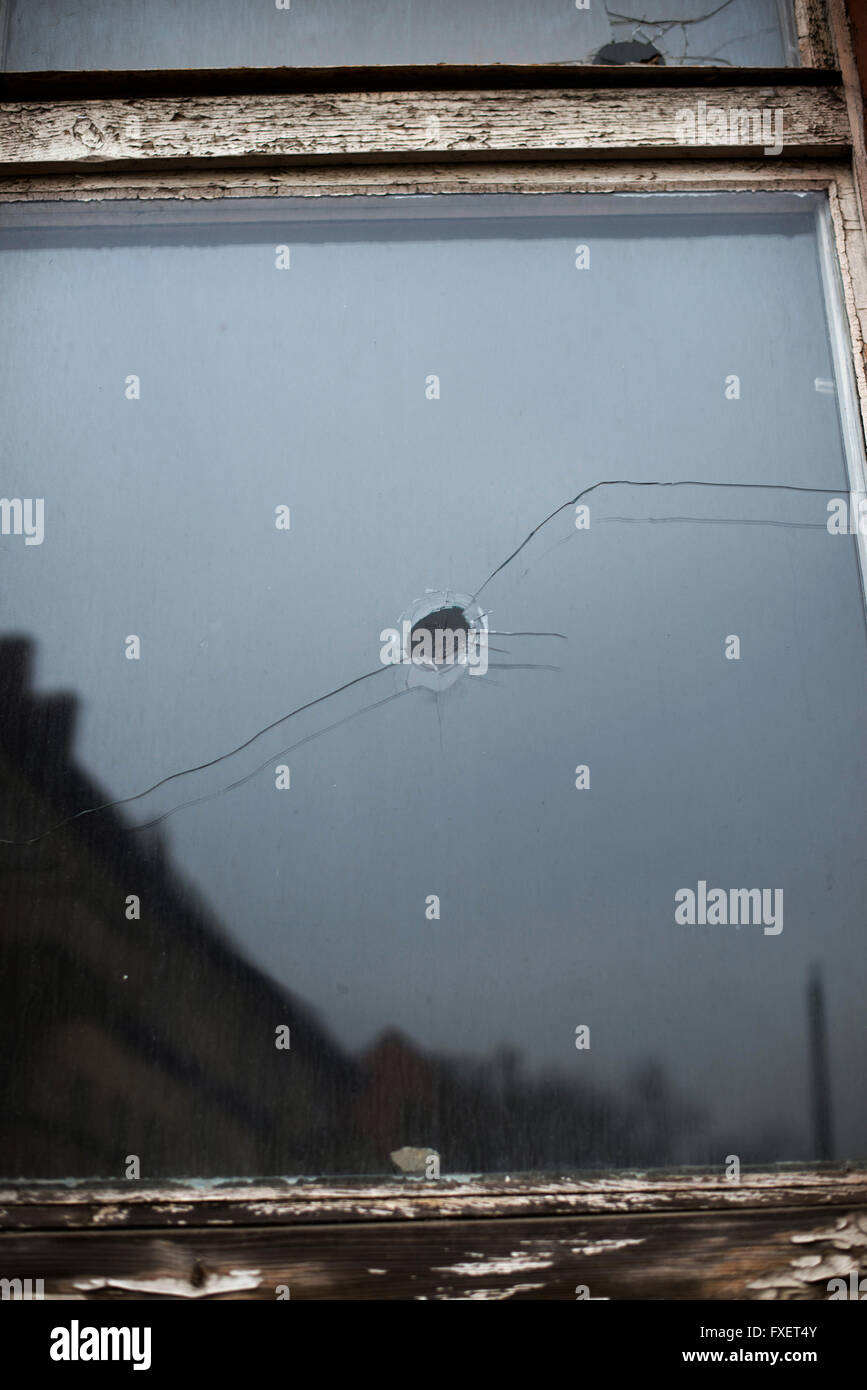 broken glass window reflecting clounding sky Stock Photo - Alamy