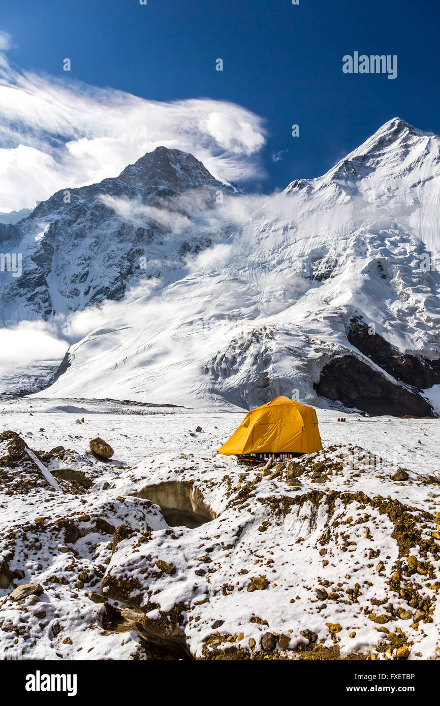 High Altitude Mountains and One Orange Tent Stock Photo - Alamy