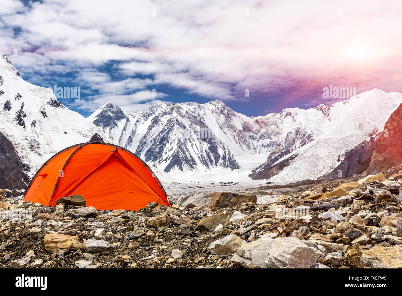 Red Tent in High Altitude Mountain Terrain Stock Photo - Alamy