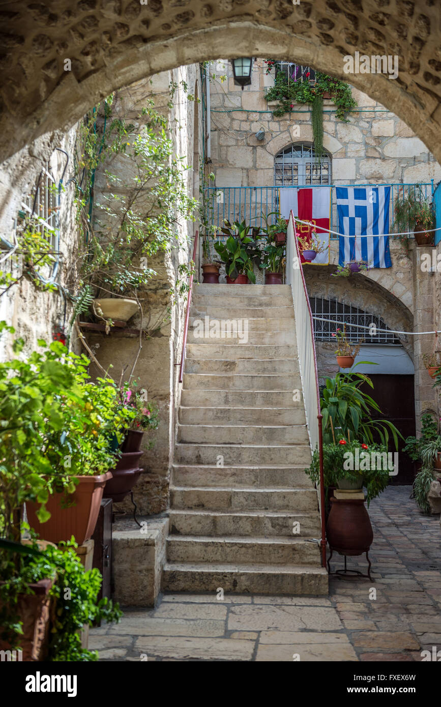 Courtyard in Jewish Quarter on Old Town of Jerusalem, Israel Stock ...