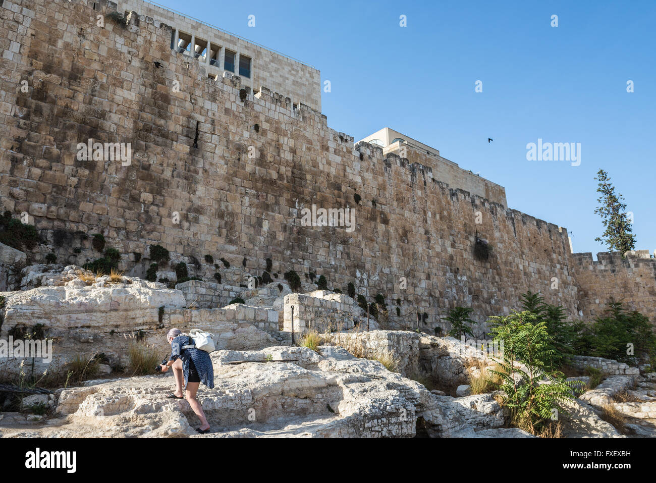 Walls of Jewish Quarter, Old Town of Jerusalem, Israel. View from Ma ...