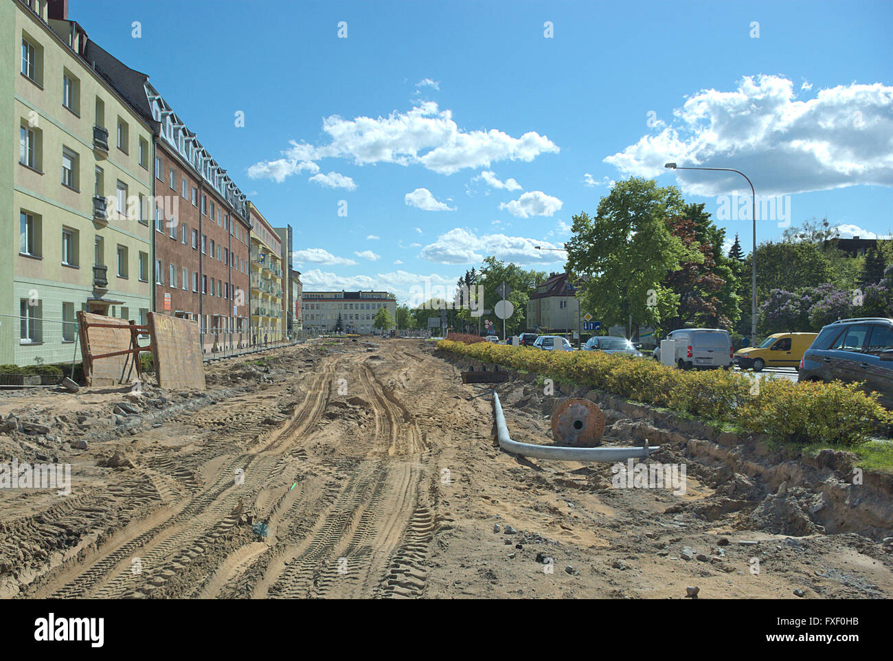 City street under construction. Road without pavement. Road renovation ...