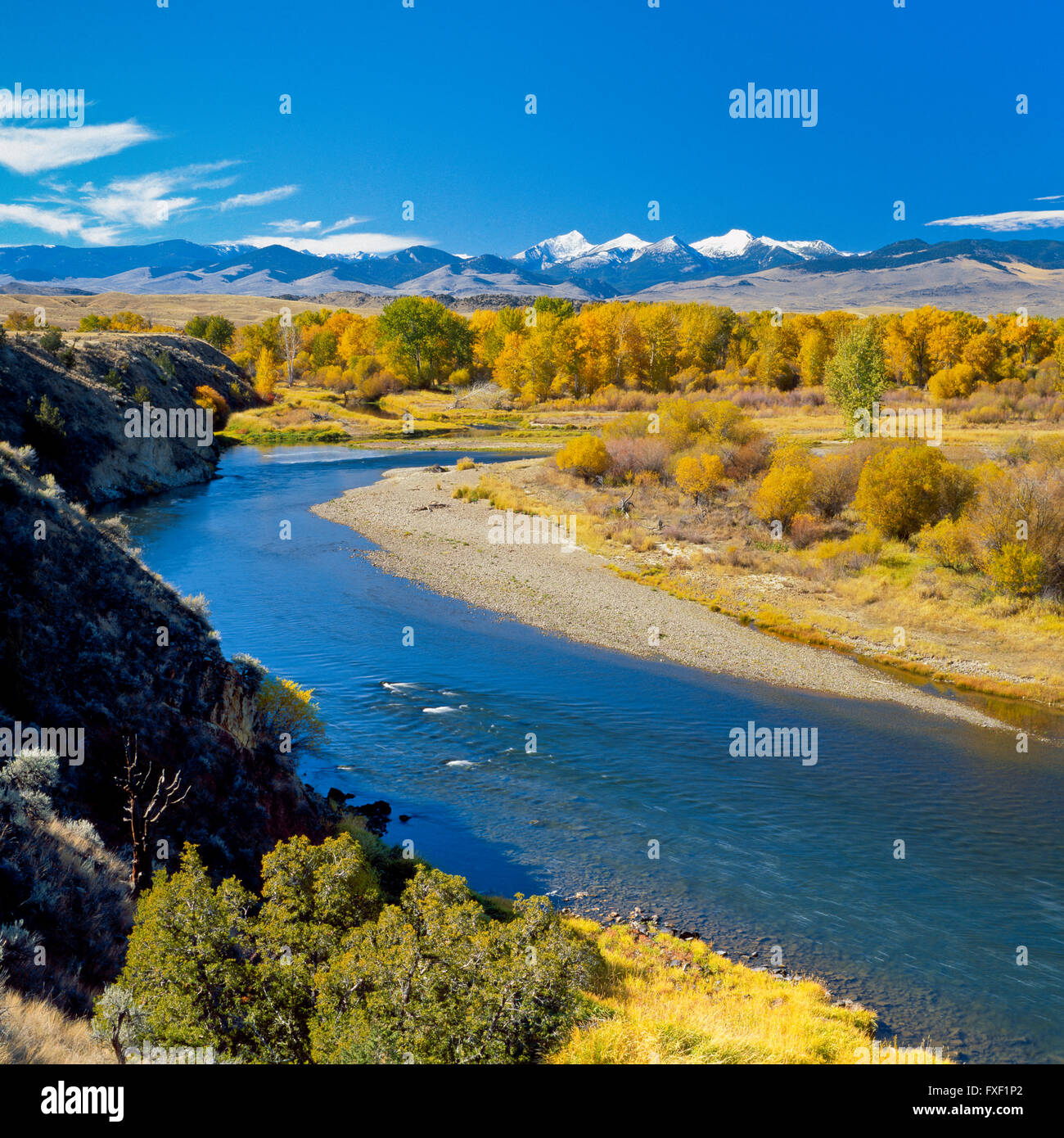 fall colors along the lower big hole river and pioneer mountains near glen, montana Stock Photo ...