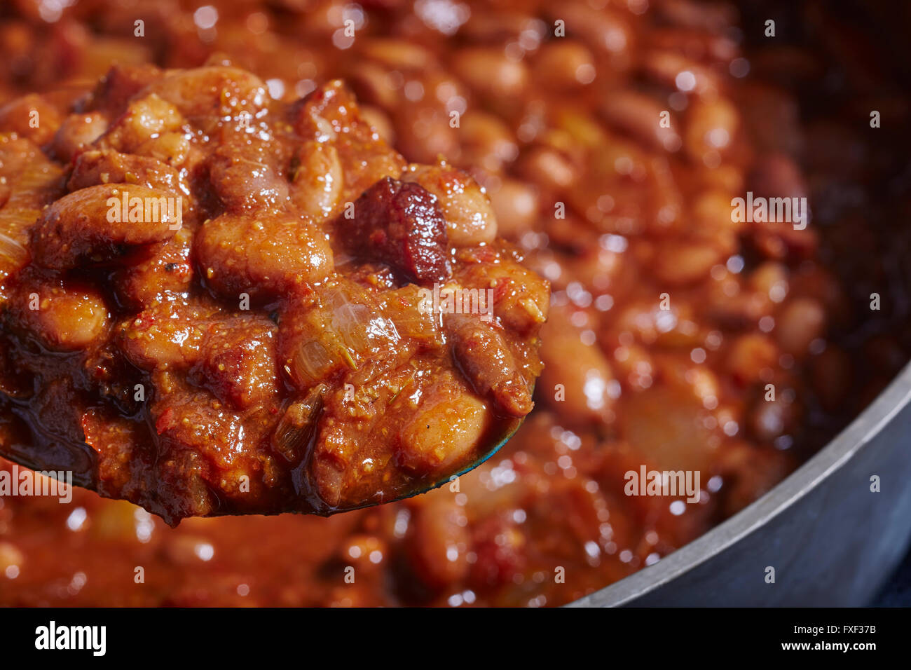 Chile Beans, or pinto beans with chili sauce, a typical dish from New ...