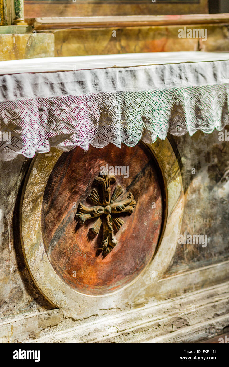 Catholic altar illuminated by the light Stock Photo - Alamy