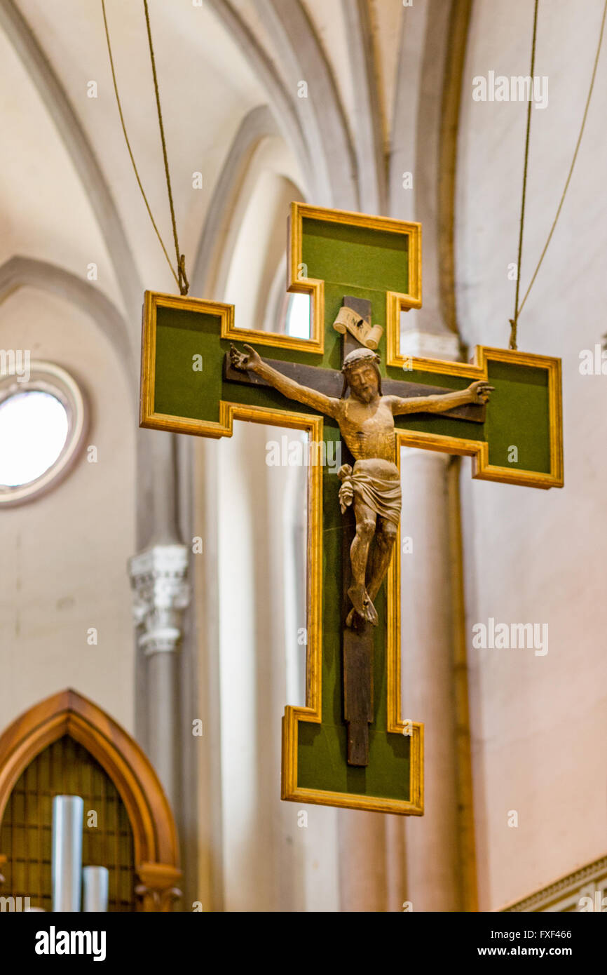 Crucifixion of Jesus Christ hanging in a Church Stock Photo - Alamy