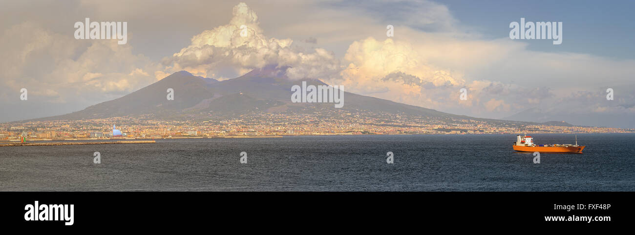Napoli and mount Vesuvius in the background at sunset in a summer day ...