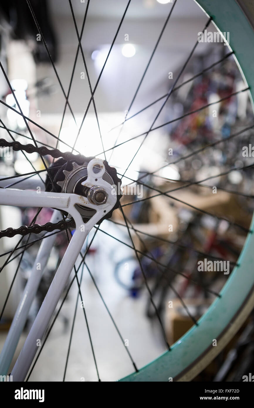 Close up of wheel bike in bikeshop Stock Photo - Alamy