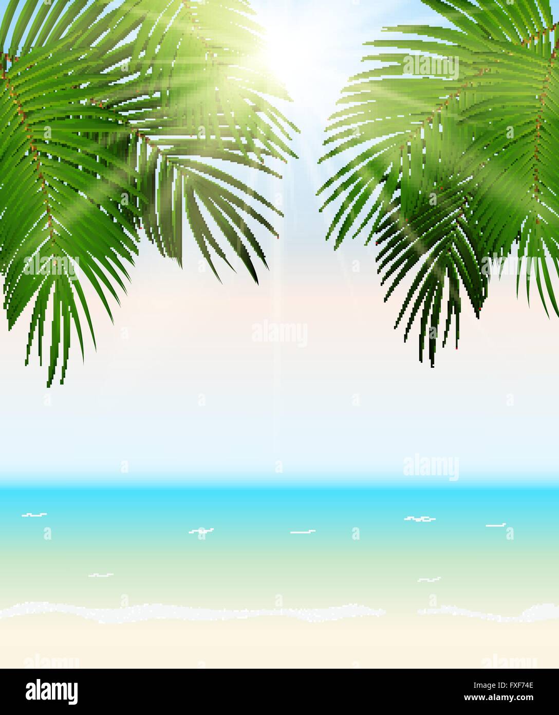 Summer Time Palm Leaf Seaside Vector Background Illustration Stock ...