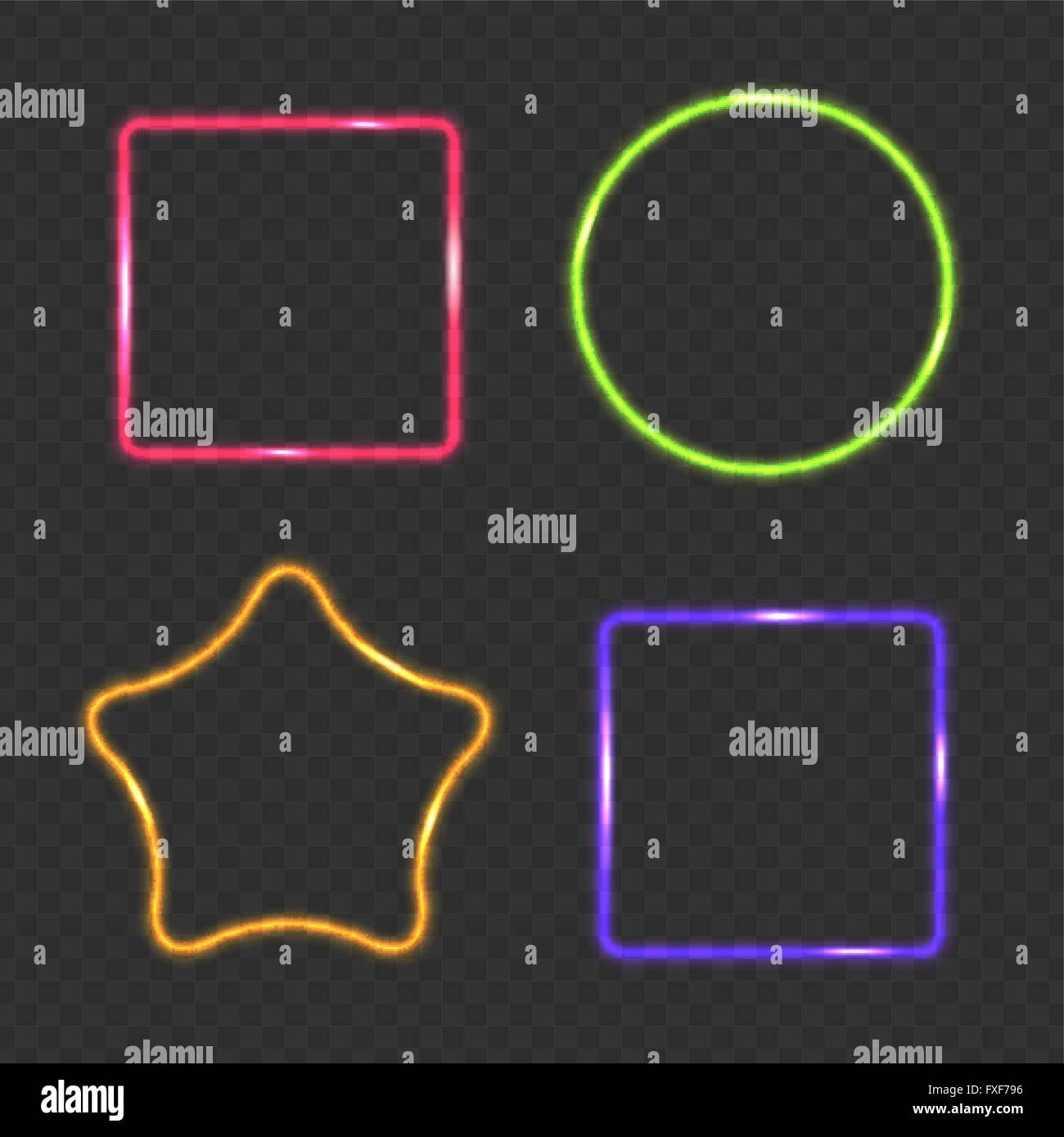 Neon Frame, Rectangular, Star and Round Buttons on Checkered Ab Stock ...