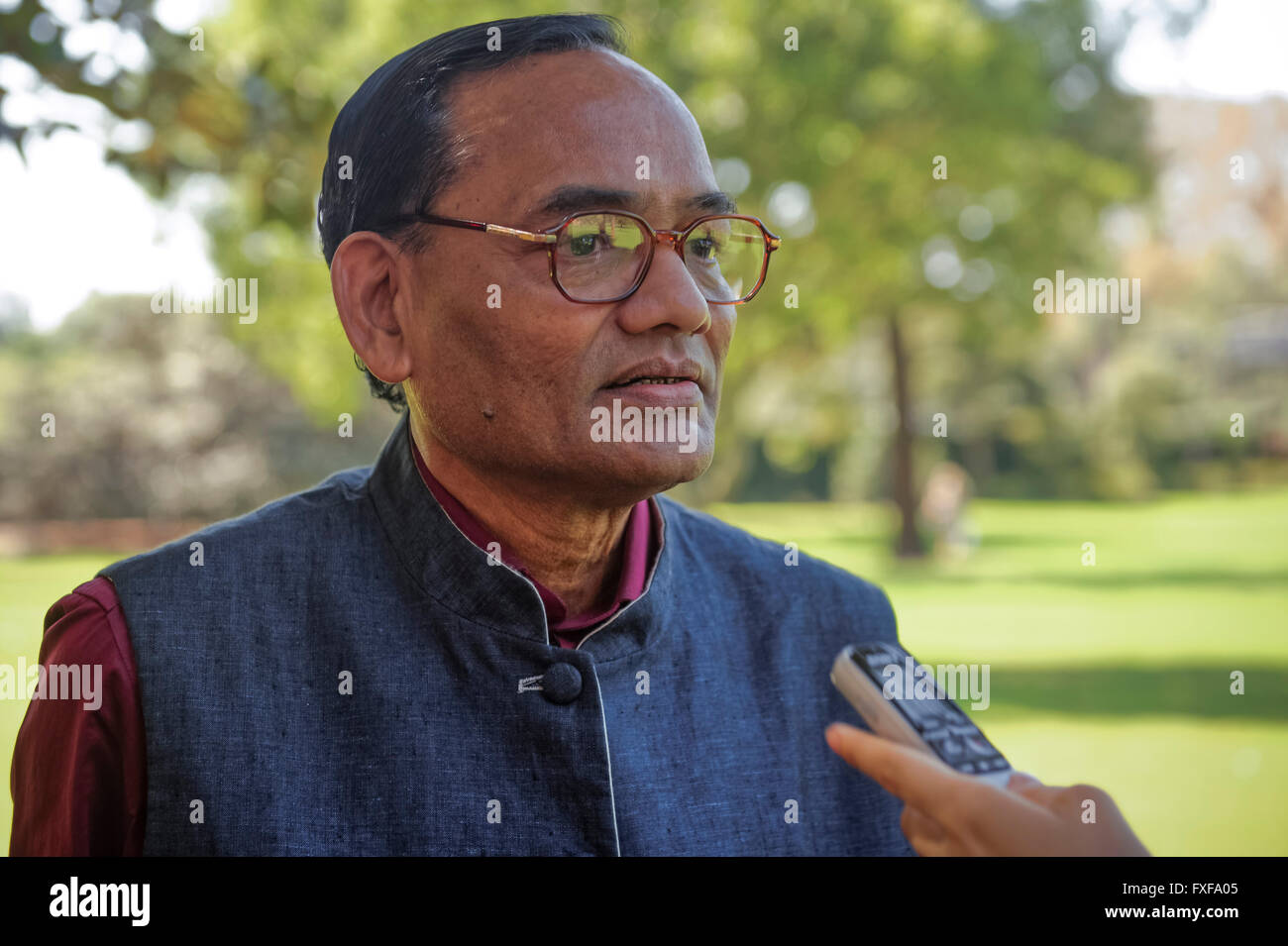 Award winning campaigner Ramesh Agrawal speaks to the media at the ...