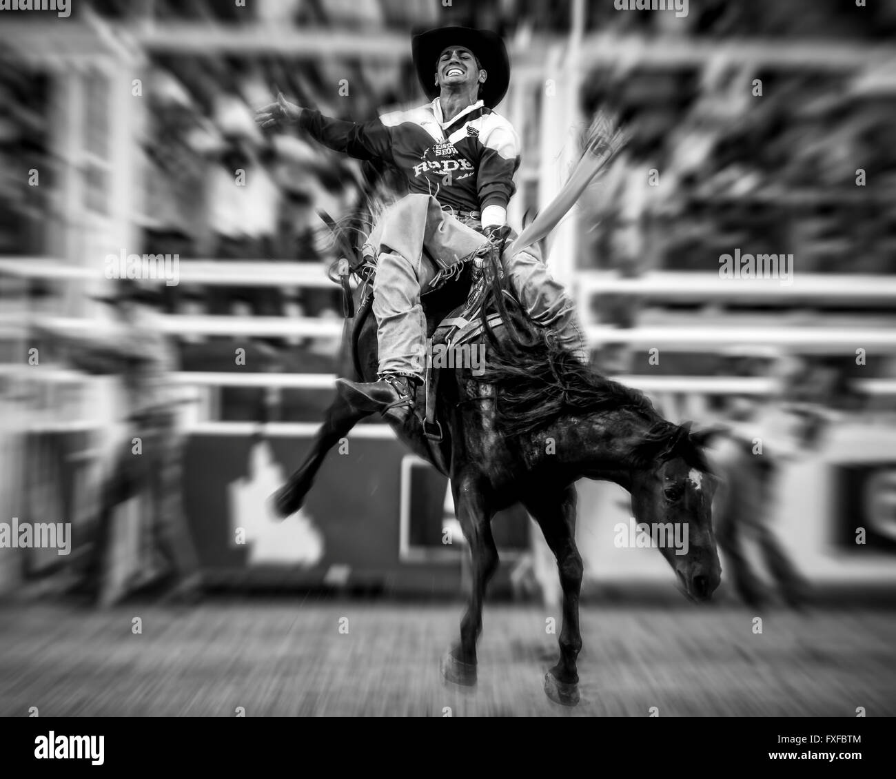 Jake Andrews (QLD) rides bareback during the Sydney Royal Rodeo Series ...