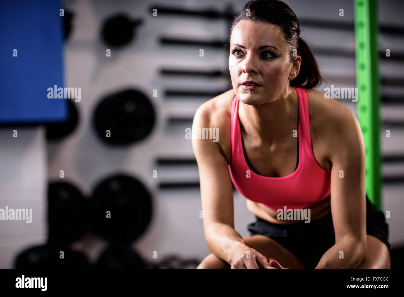 Woman taking a break after workout Stock Photo - Alamy
