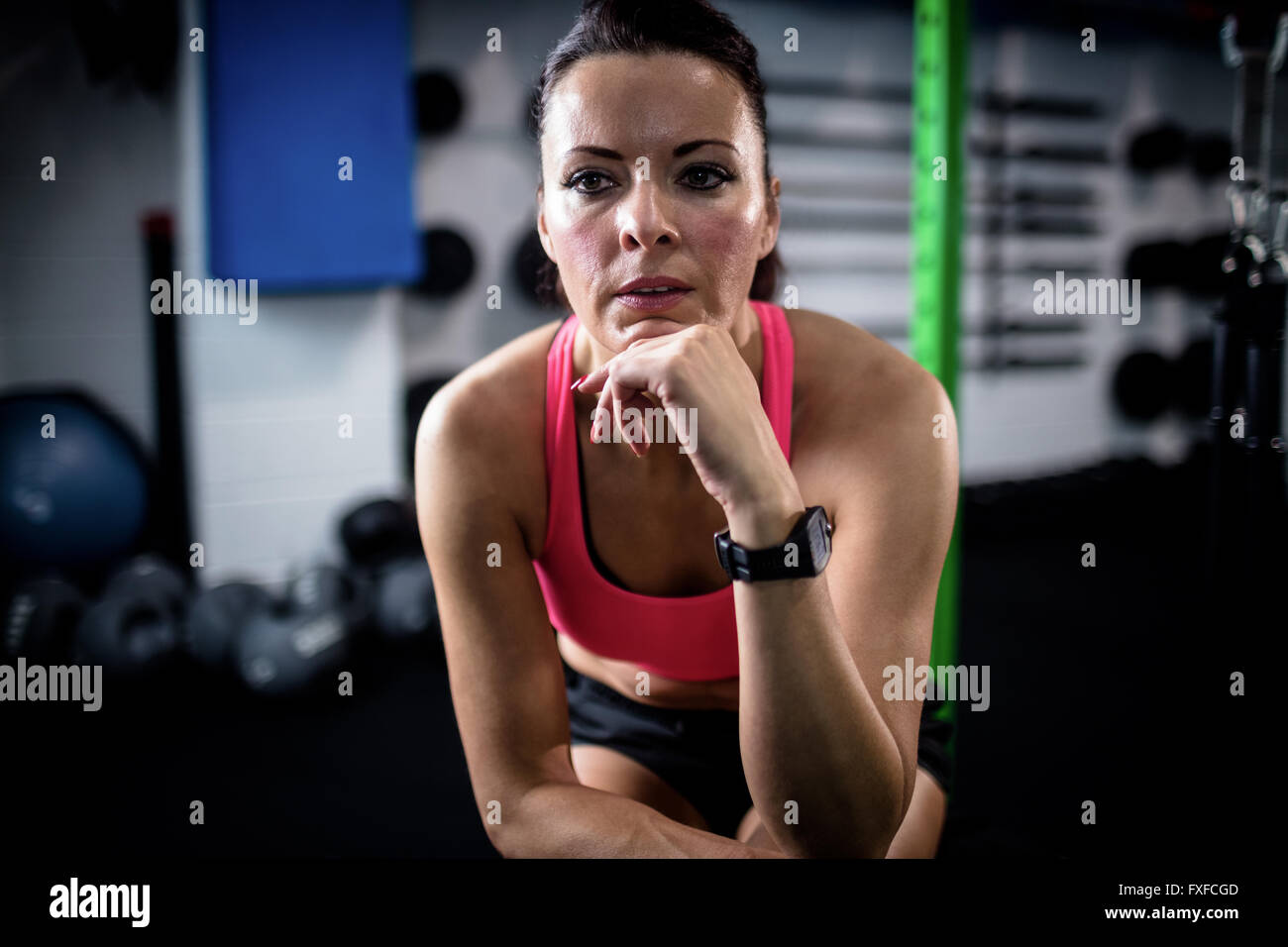 Woman taking a break after workout Stock Photo - Alamy