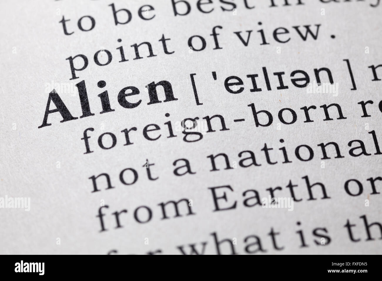 Fake Dictionary, Dictionary definition of the word alien Stock Photo ...