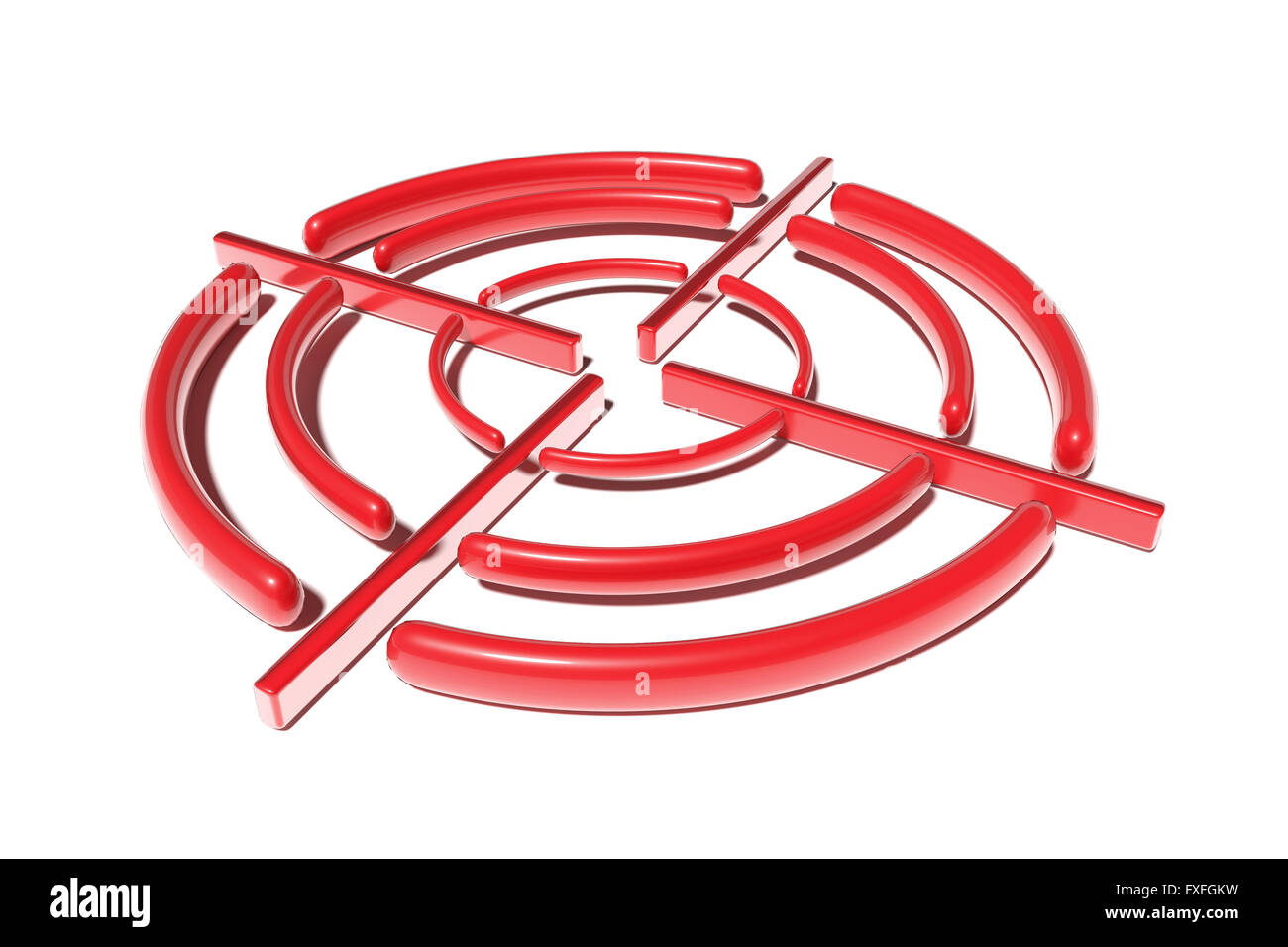 3d rendering of a red concentric sight with shadow on white background ...