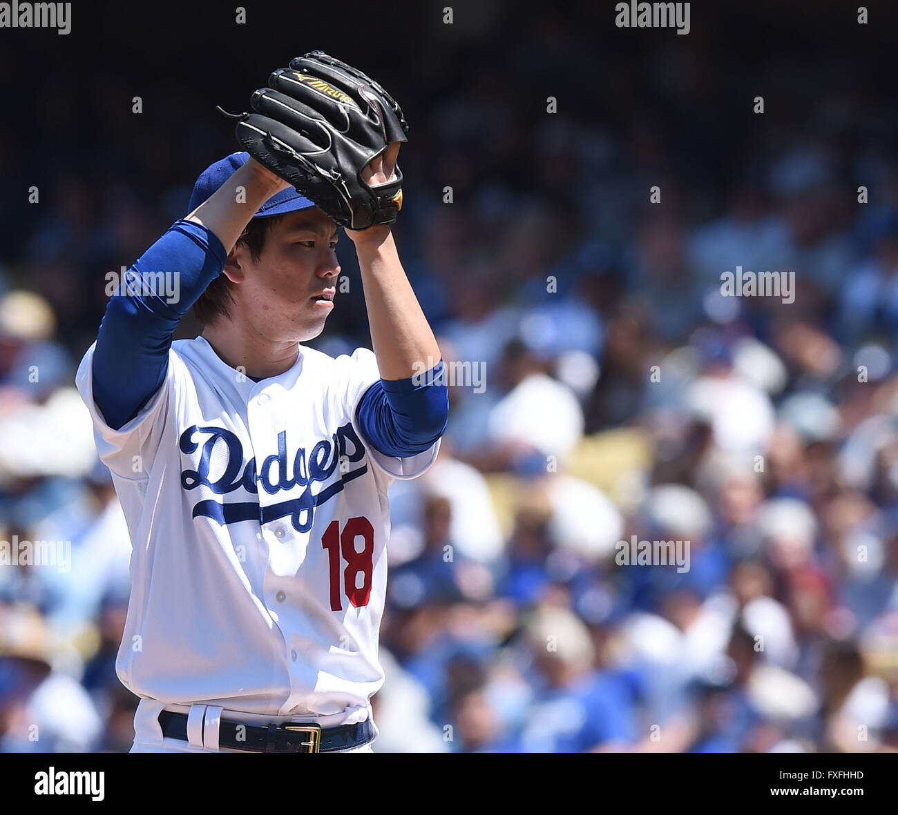 Los Angeles, California, USA. 12th Apr, 2016. Kenta Maeda (Dodgers) MLB ...