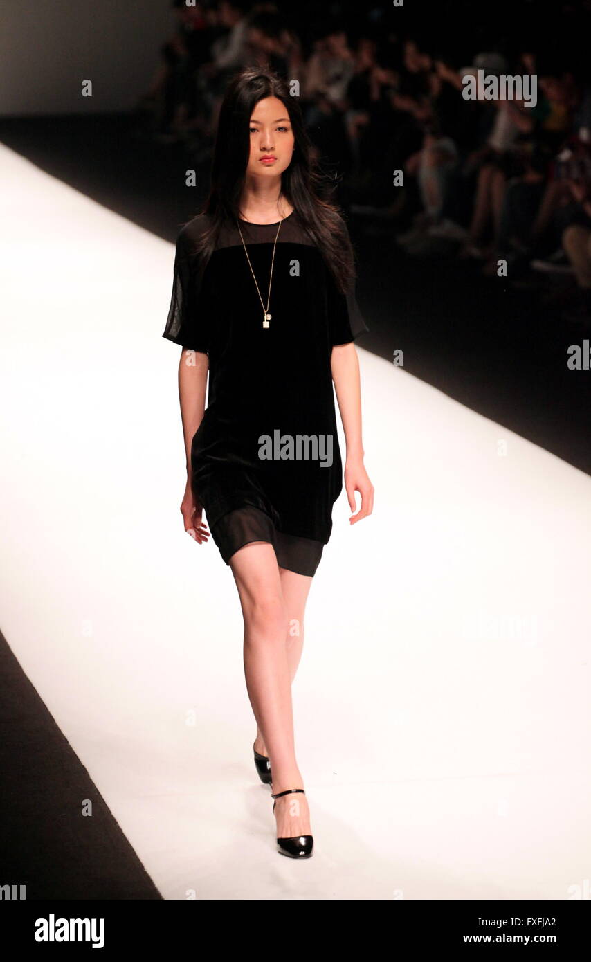 Shanghai, China. 14th Apr, 2016. A model presents a creation by the ...