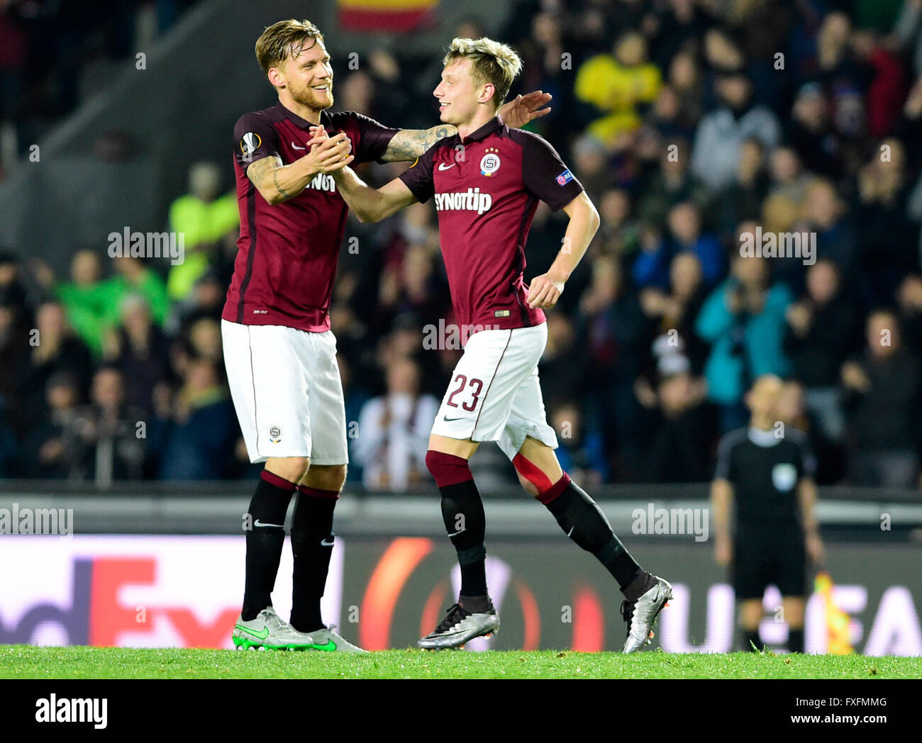 Prague, Czech Republic. 14th Apr, 2016. Radoslav Kovac (left) and ...