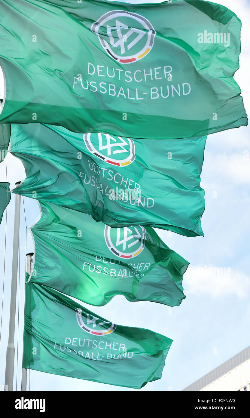Flags with the logo of the German Football Association (DFB) flutter in ...