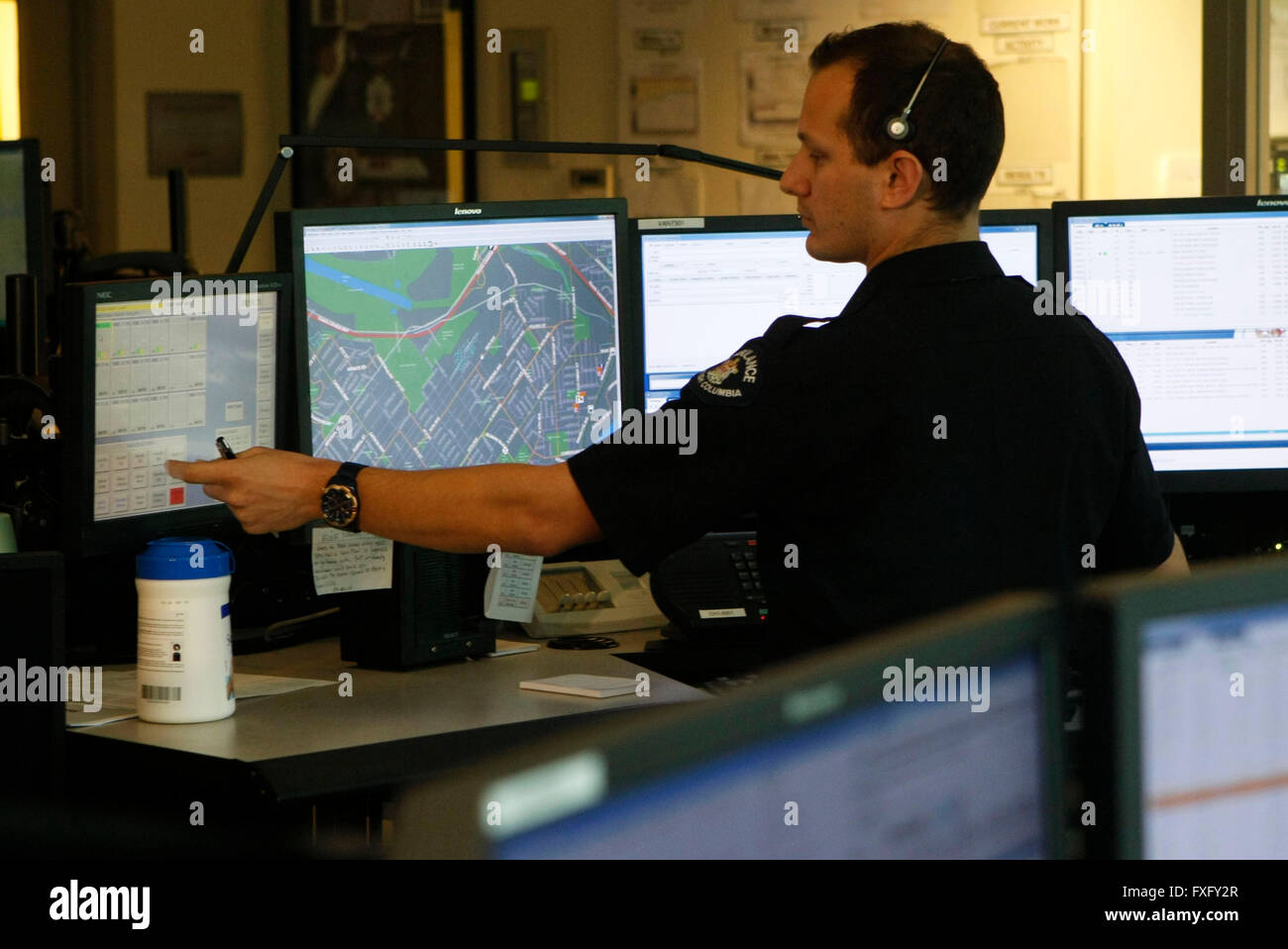 Vancouver, Canada. 15th Apr, 2016. A medical dispatcher of BC Emergency ...