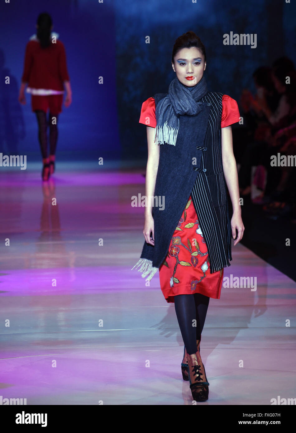 Taipei's Taiwan. 15th Apr, 2016. A model presents a creation by designer Hsu Yen-lin during a ...