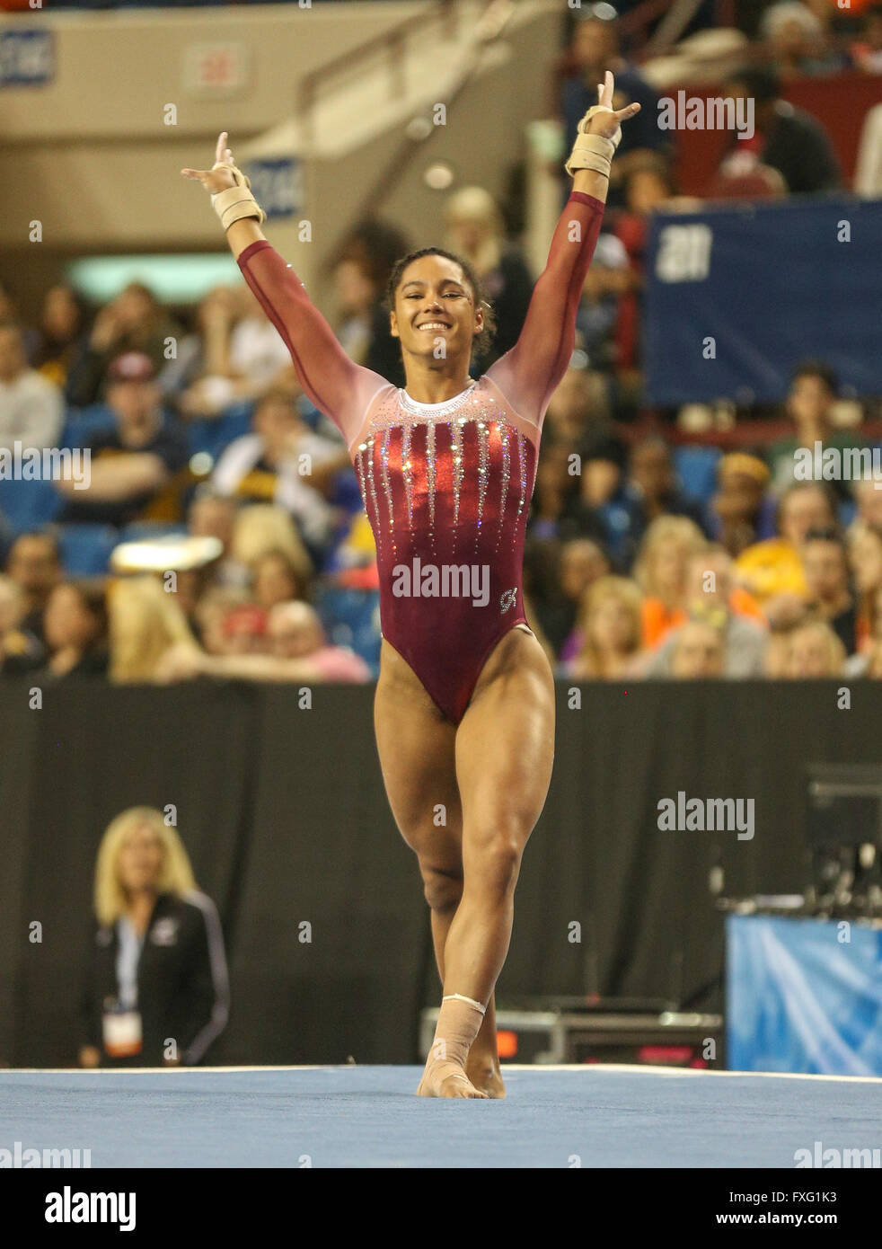 Fort Worth, TX, USA. 15th Apr, 2016. Oklahoma's AJ Jackson performs her ...